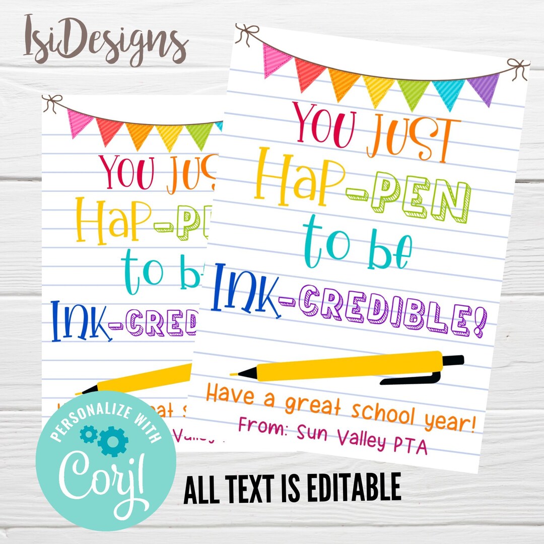 You Happen to Be Ink-credible Gift Tags, School PTA/PTO Teacher Pen ...
