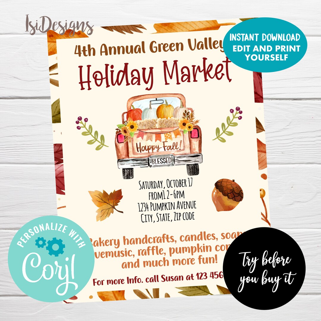 Fall Market Flyer, Editable Fall Festival, Instant Download, Holiday ...