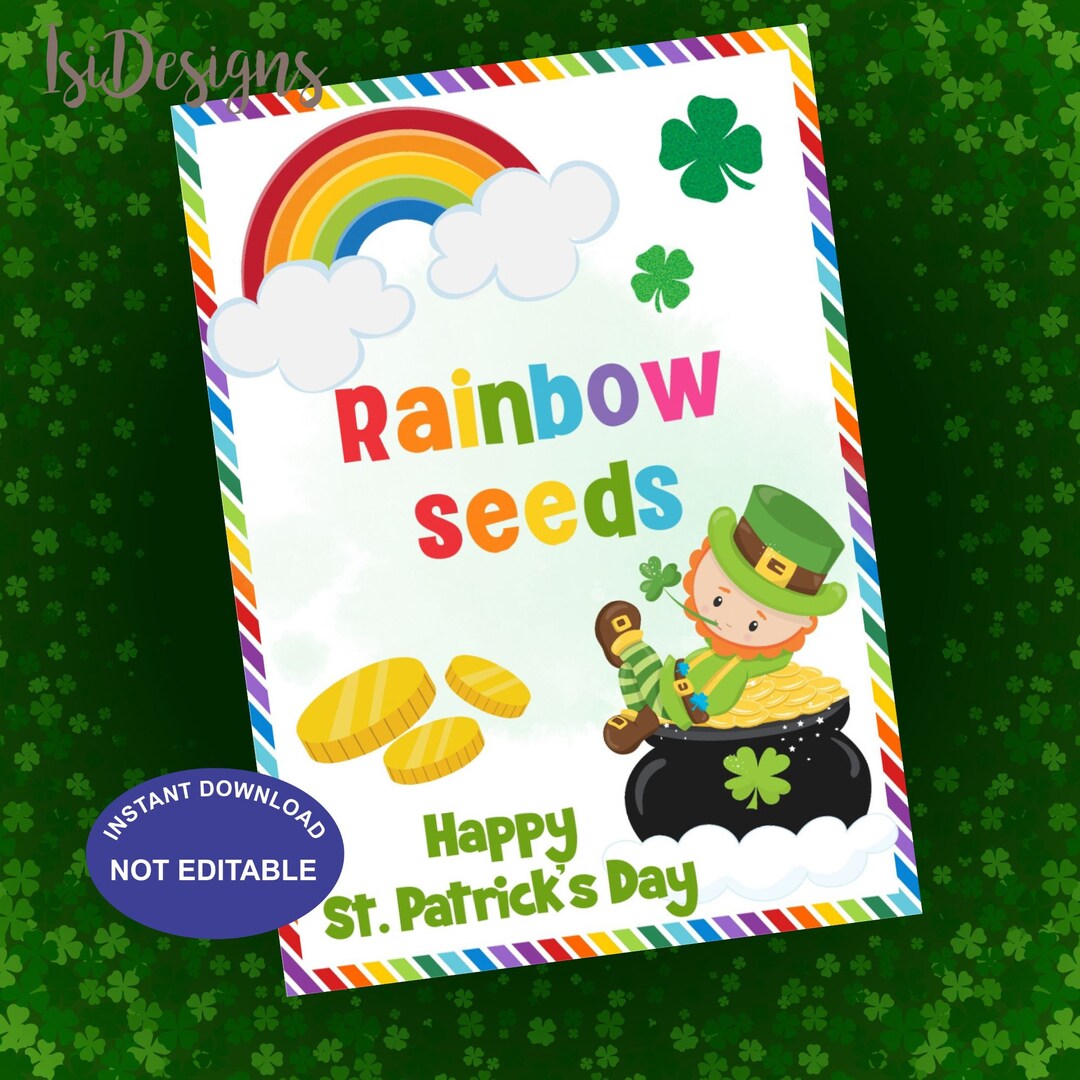 St. Patrick's Day Printable Tags, Rainbow Seeds Gift Tag, St. Patrick's ...