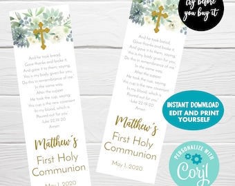 First Holy Communion Editable Bookmark Instant Download Girl | Etsy