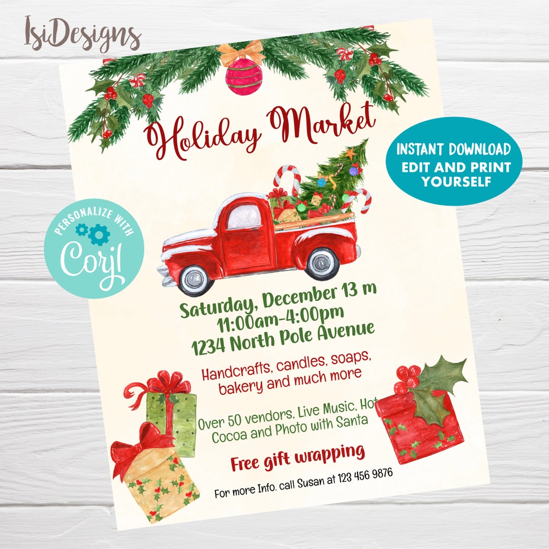 Holiday Market Flyer, Editable Christmas Festival, Instant Download ...