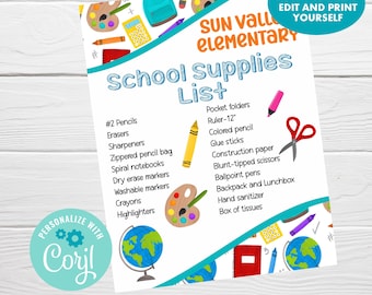 Editable School Supply List digital Download - Etsy