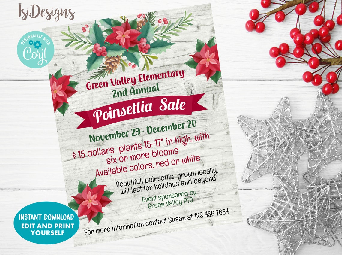 EDITABLE Poinsettia Sale Fundraiser Flyer PTA PTO Holiday | Etsy