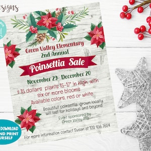 EDITABLE Poinsettia Sale Fundraiser Flyer, PTA PTO Holiday Fundraiser ...