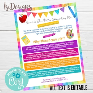 PTO/PTA Recruitment Flyer, Editable School Volunteer Handout, Why Join ...