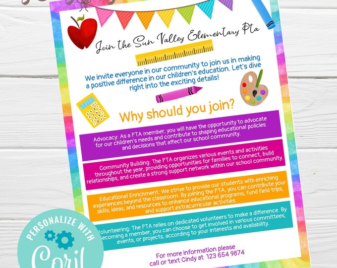 Editable PTO PTA Recruitment Flyer: School Fundraiser Handout (digital ...