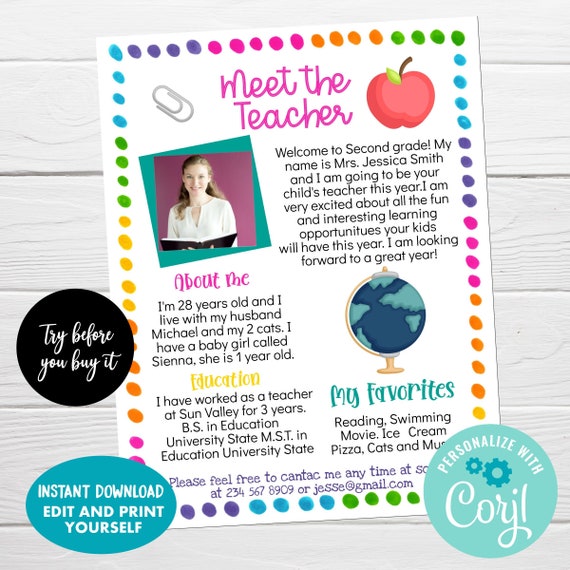 Meet the Teacher Template, Editable Newsletter, Instant Download by Isi ...