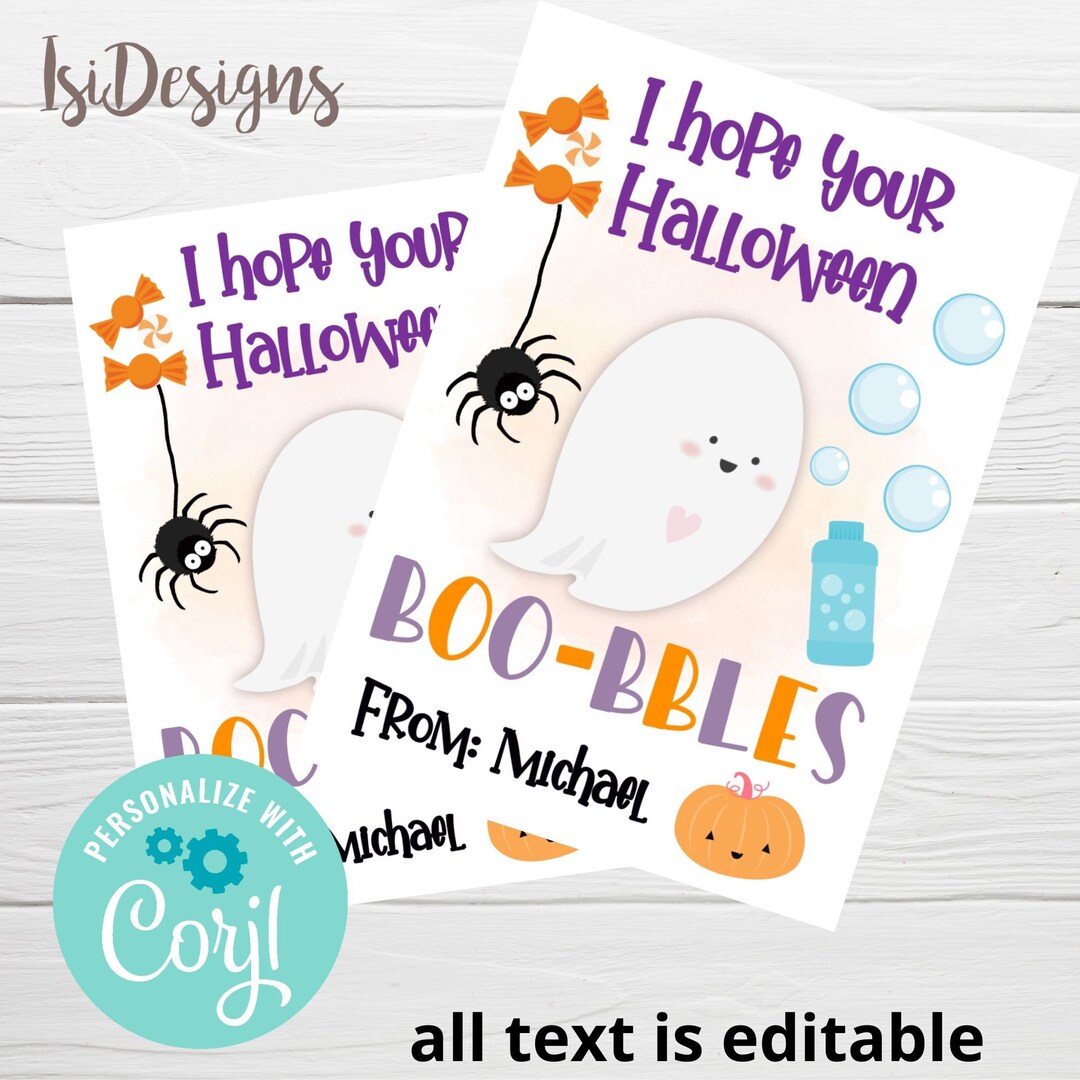 Halloween Bubble Gift Tags, I Hope Your Halloween Boo-bbles Tags, Kids ...