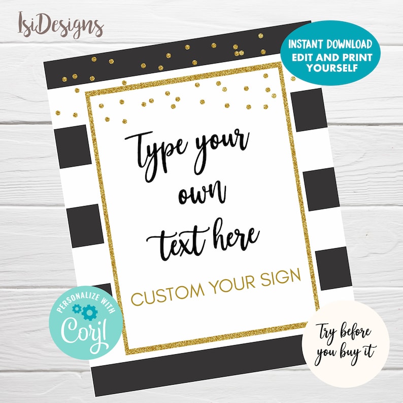 Editable Sign Black and White Striped Instant Download - Etsy