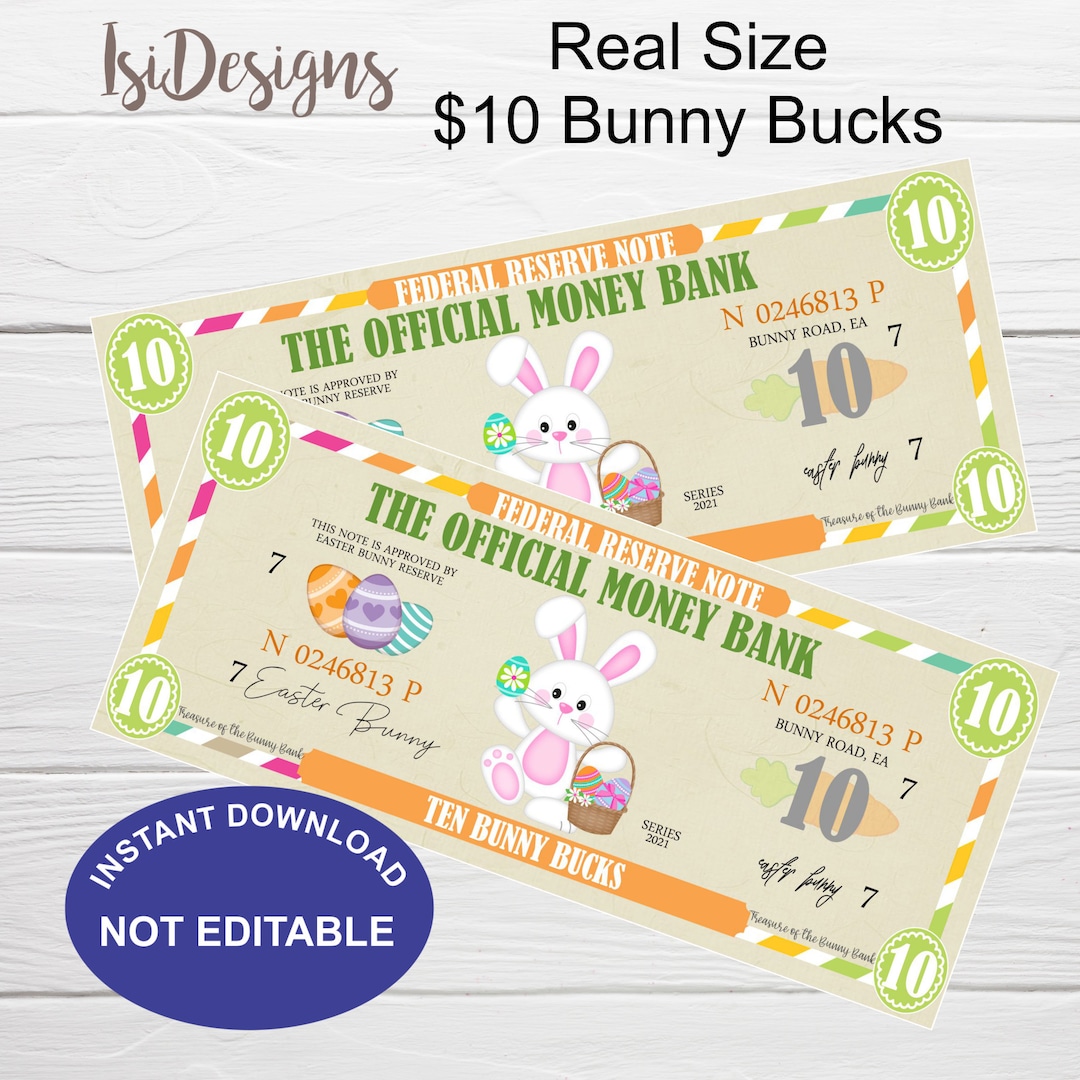 Printable Easter Bunny Play Money | Instant Download | 10 Bunny Bucks ...