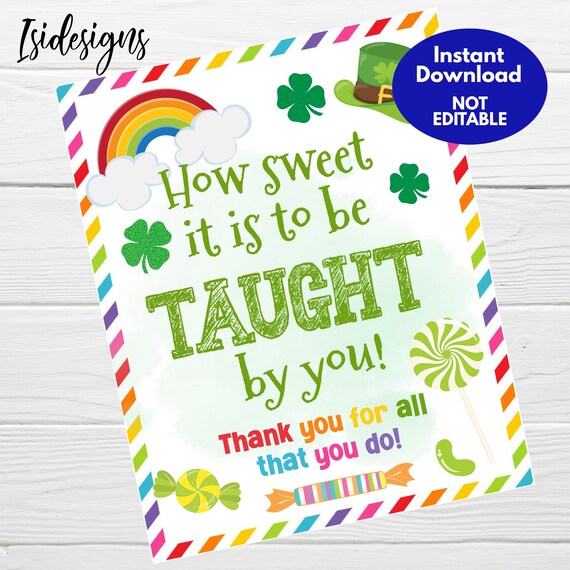 Teacher Appreciation St. Patrick's Day Day Sign, Teacher and Staff ...