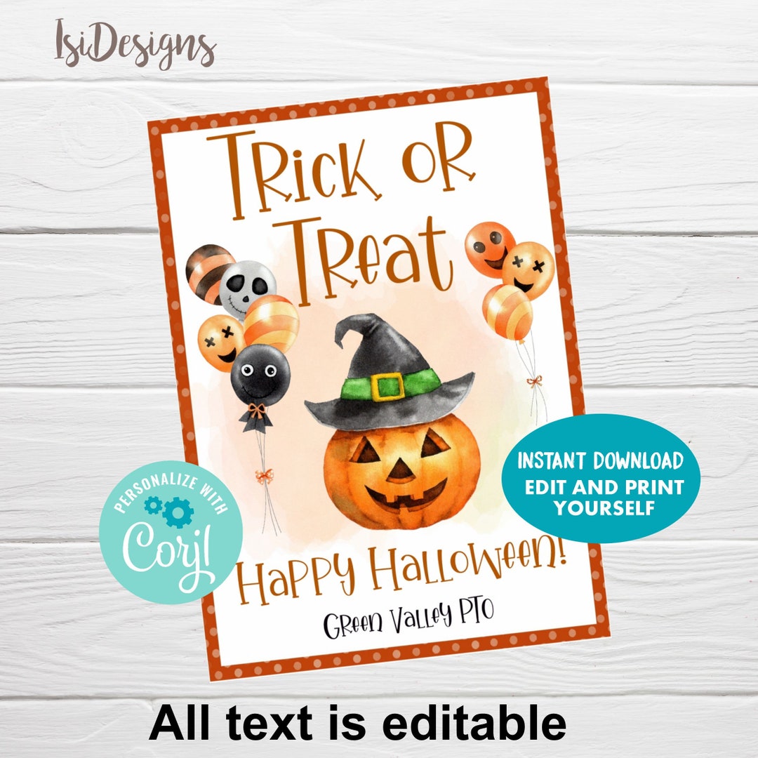 Halloween Editable Gift Tag, Halloween Appreciation Favor Tags, Trick ...