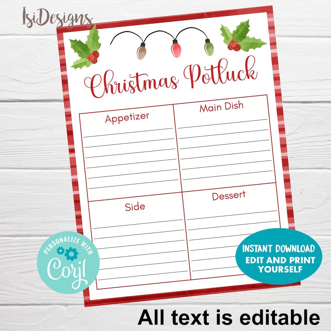Christmas Potluck Sign up Sheet Editable Holidays Events - Etsy