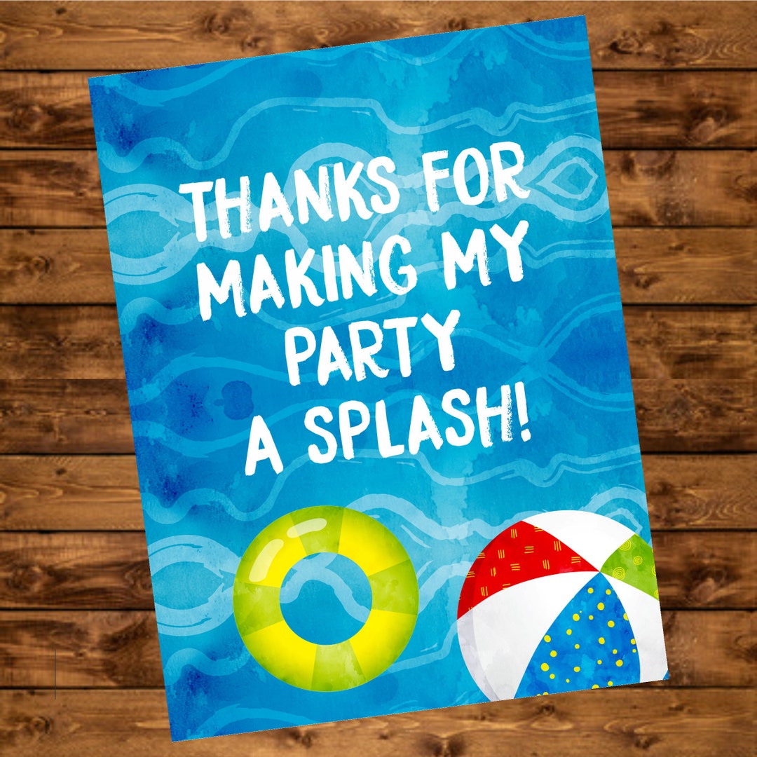 Pool Party Favors Sign, Thanks for Making My Party a Splash, Swimming ...