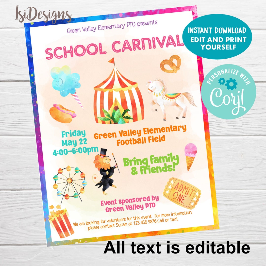 EDITABLE Carnival Flyer, PTA PTO Flyer, School Church Community Benefit ...