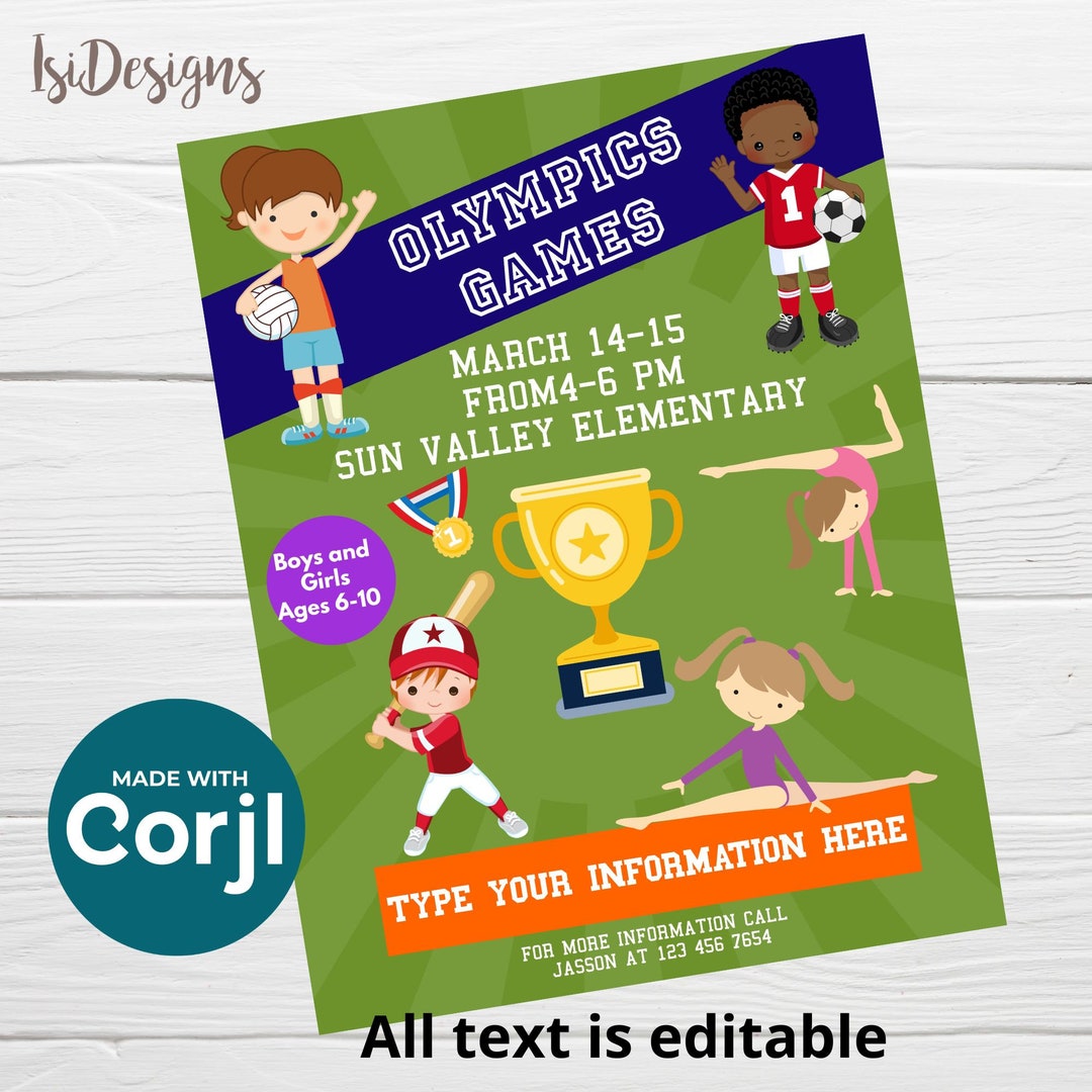 School Mini Olympics Game Editable Flyer, Sports Day Printable Poster ...