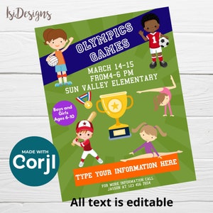 School Mini Olympics Game Editable Flyer, Sports Day Printable Poster ...