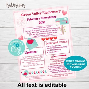 February PTO Editable Newsletter, Valentine's Day Upcoming Events ...