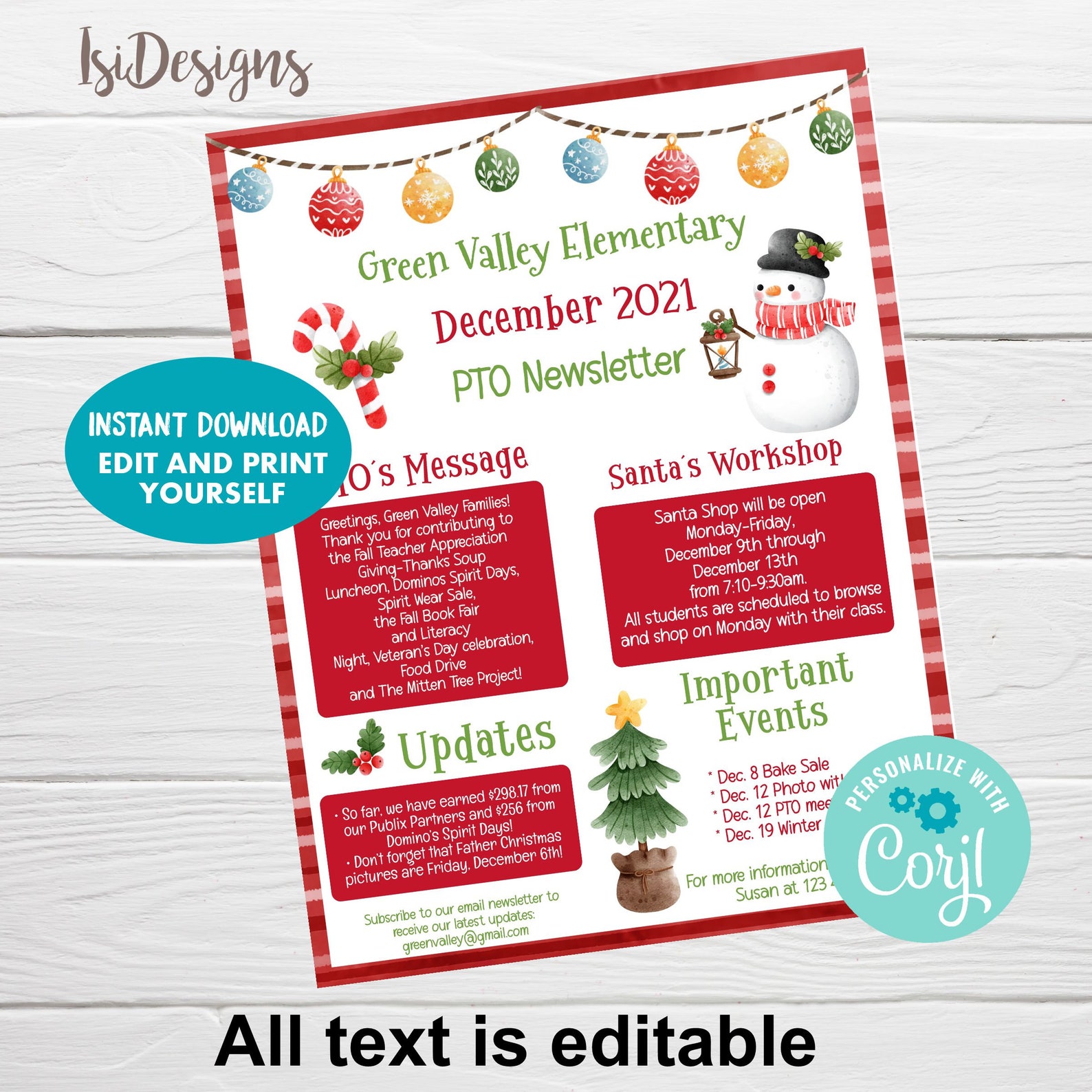 December PTO PTA Editable Newsletter Holiday School Calendar - Etsy