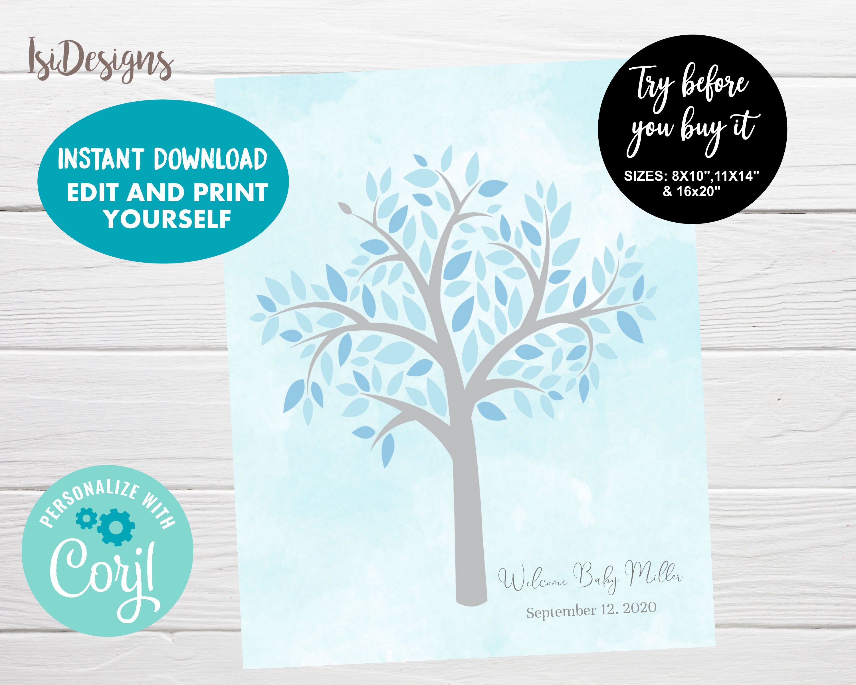 Baby Shower Guest Book Instant Download Pink Guest Tree Sign Editable ...