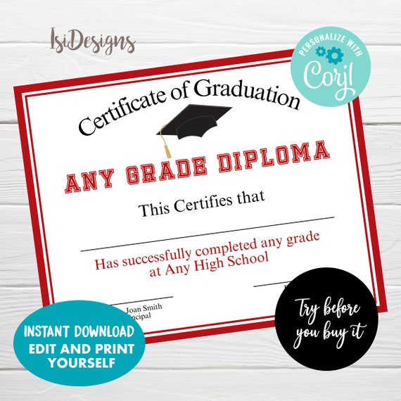 Editable Achievement Certificate Template, Certificate of Graduation ...