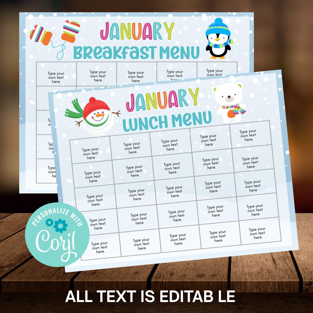 Editable Kids Lunch Planner, Meal Weekly Planner, Lunch Menu for ...