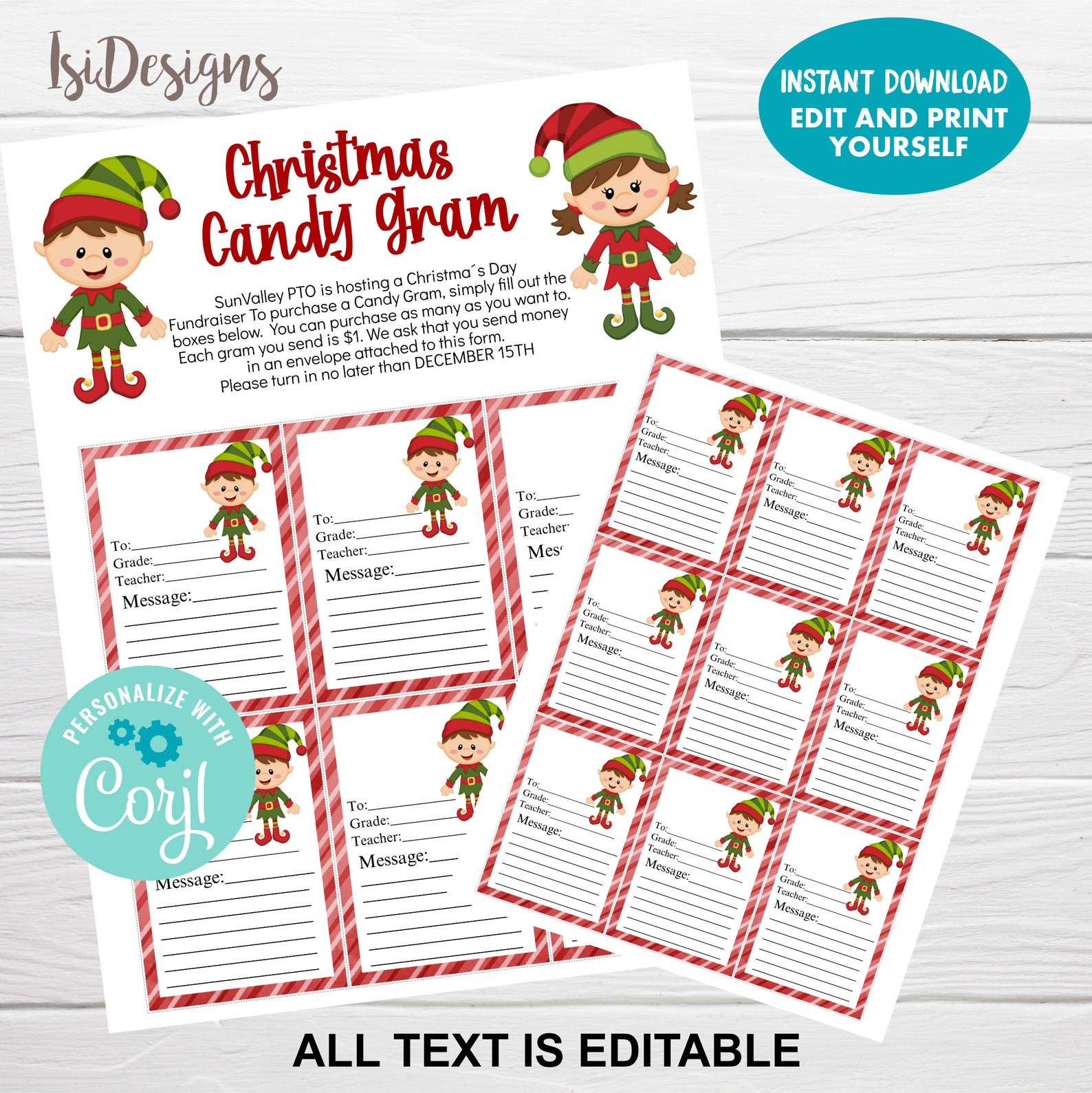 Editable Christmas Candy Gram PTO / PTA School Fundraiser | Etsy