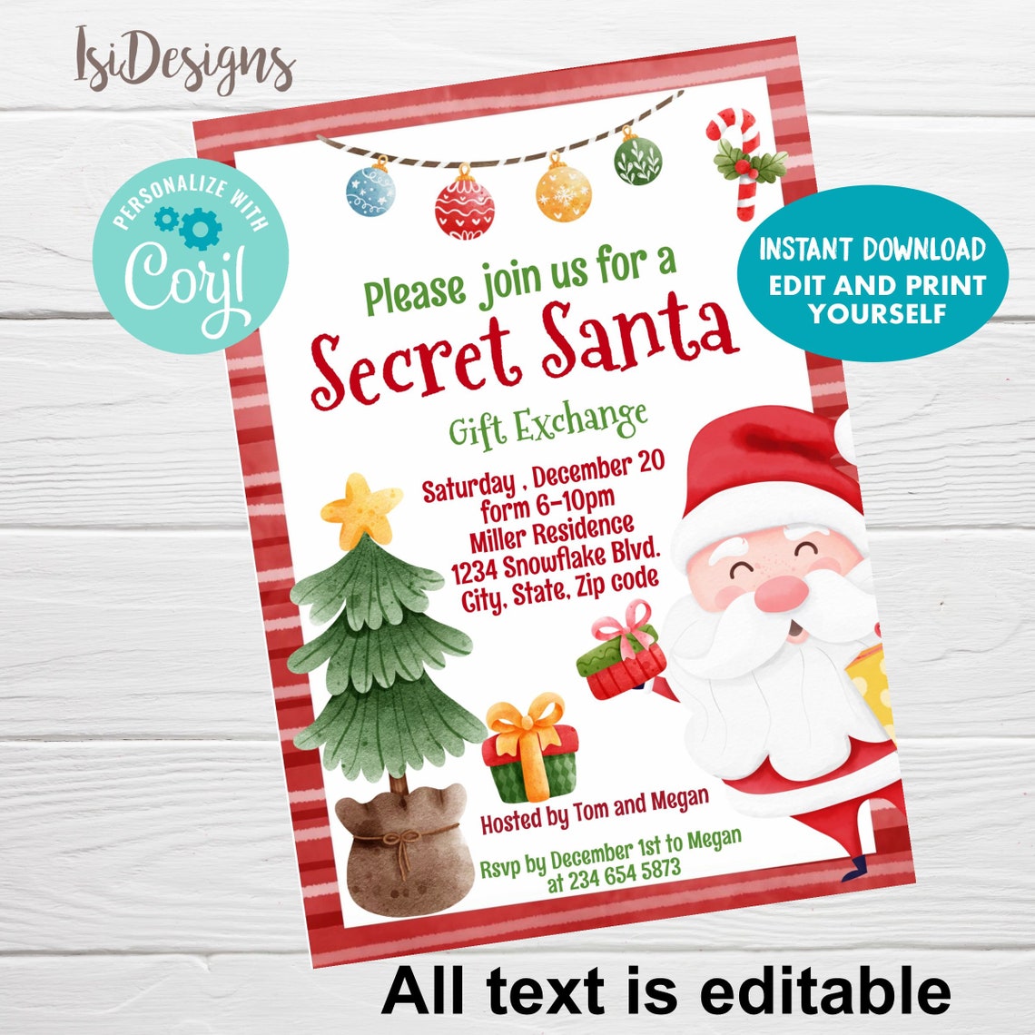 Secret Santa Gift Exchange Invitation Editable Holiday - Etsy