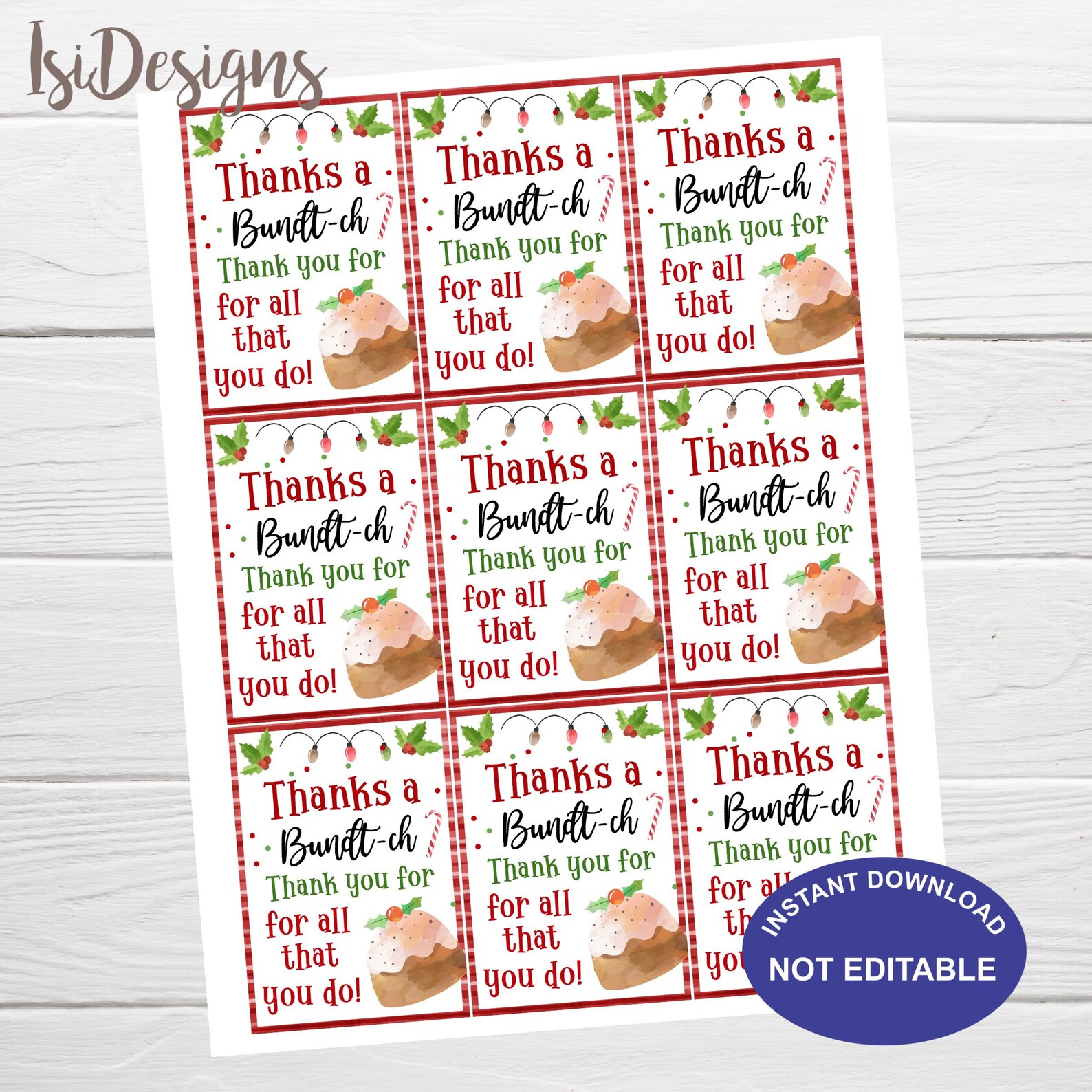 Christmas Bundt Cake Appreciation Gift Tags Thanks a Bundt-ch - Etsy