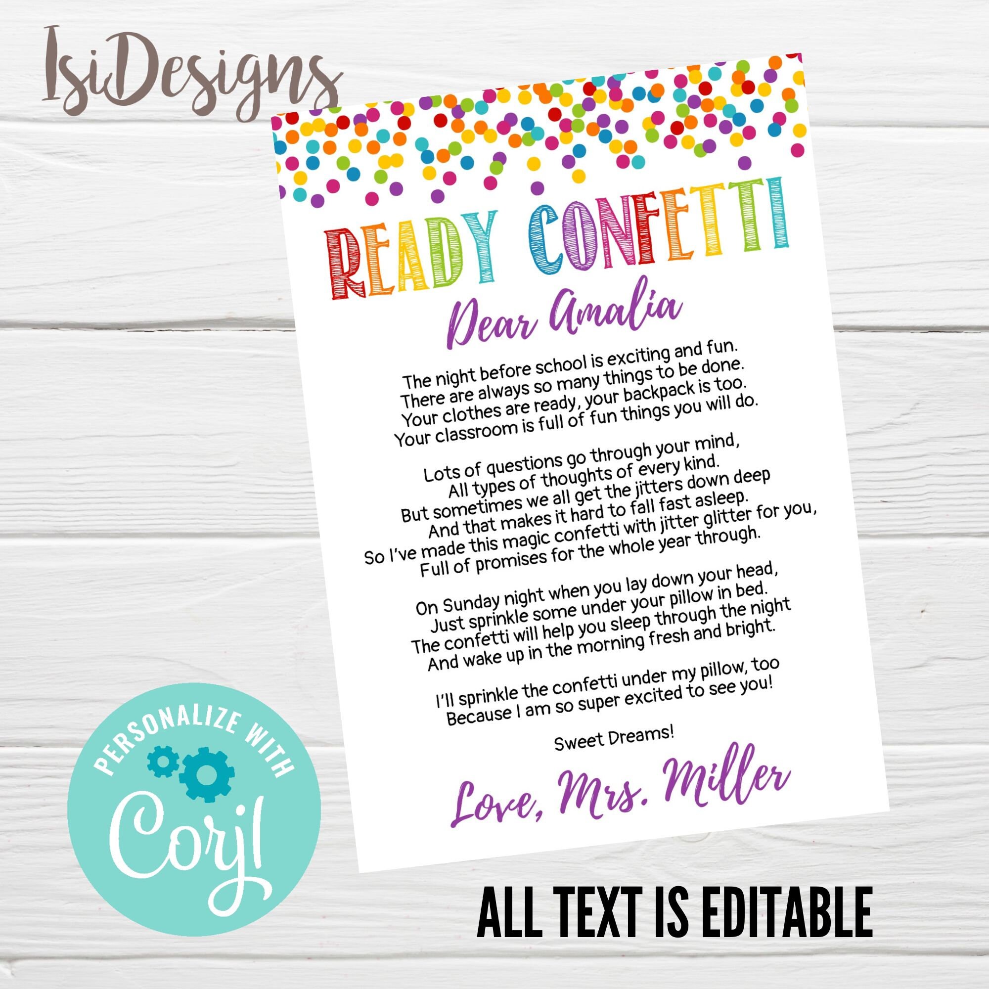Back to School Ready Confetti, Editable Night Before First Day of ...