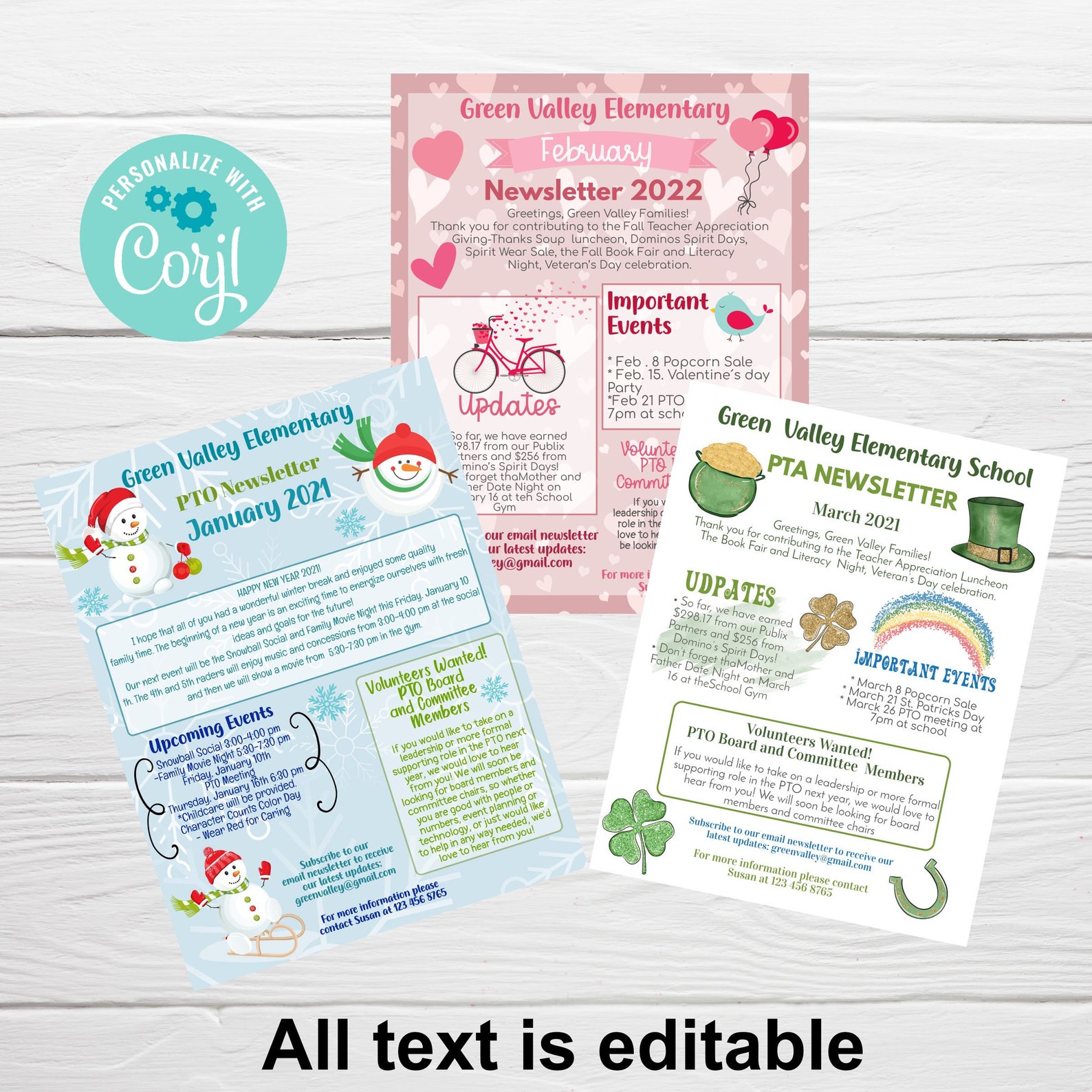 Yearly Newsletter Editable Template, PTO PTA Newsletter Bundle, School ...