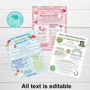 Yearly Newsletter Editable Template, PTO PTA Newsletter Bundle, School ...