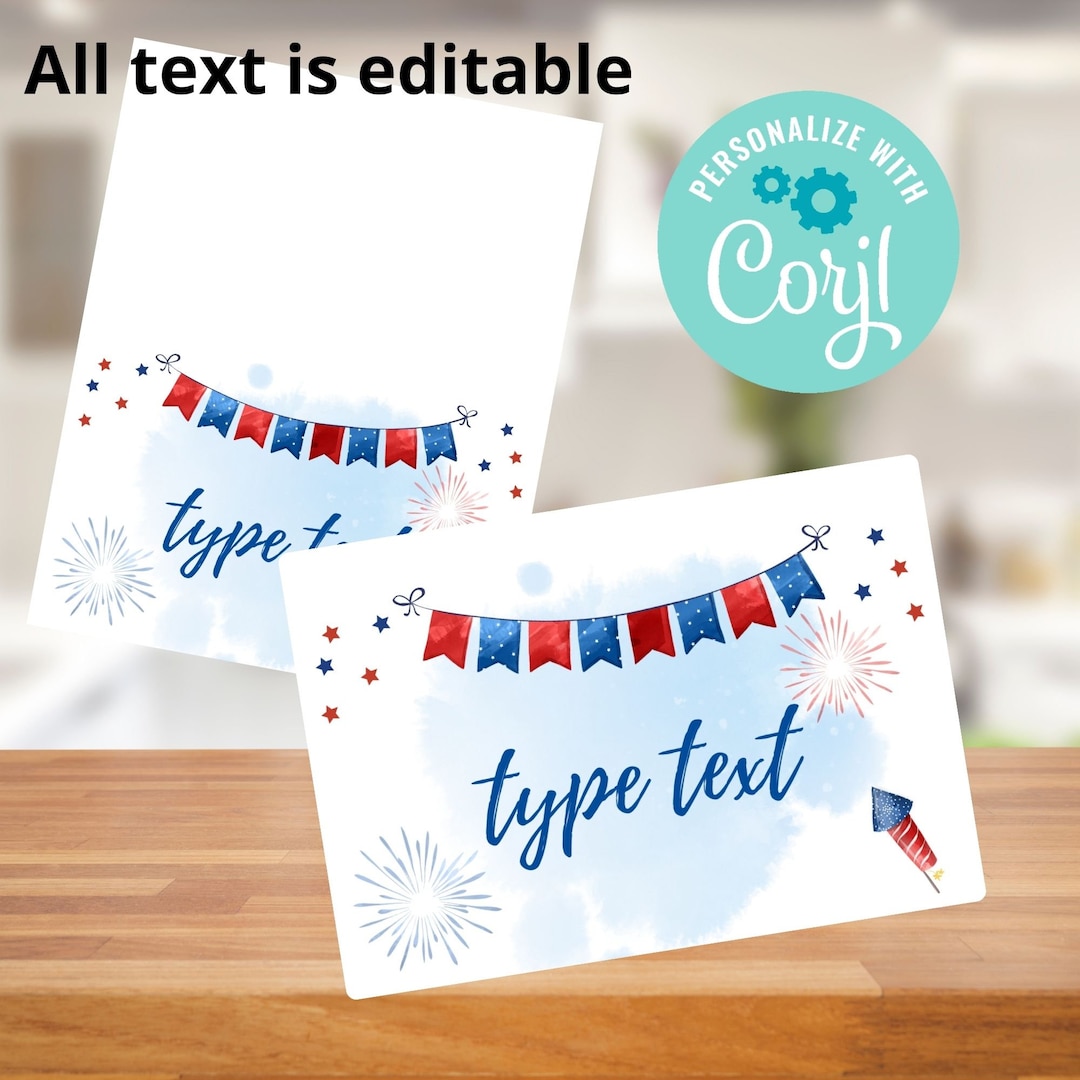 Editable 4th of July Place Cards, Instant Download, Independence Day ...