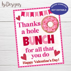 Valentine's Day Thanks a Hole Bunch Appreciation Sign | Printable Donut ...