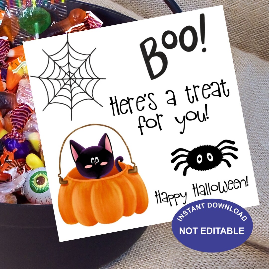 Boo Here's a Treat for You Halloween Gift Tag, Printable Happy ...