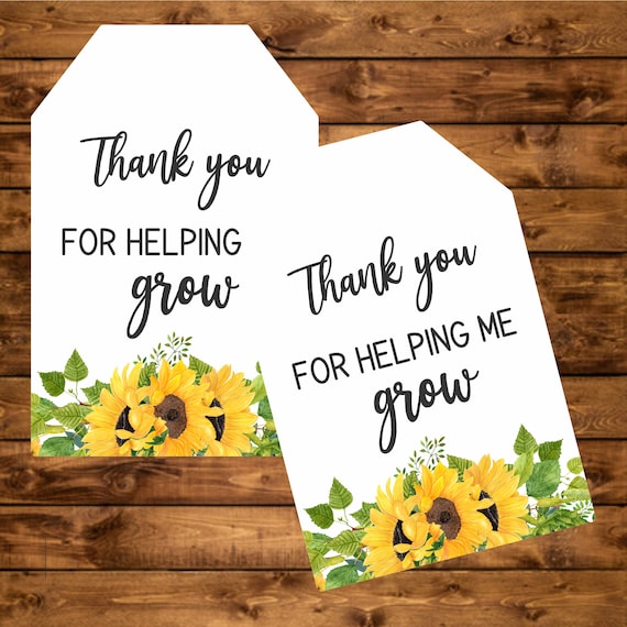 Sunflower thank you for helping me grow favor tags, Instant Download ...