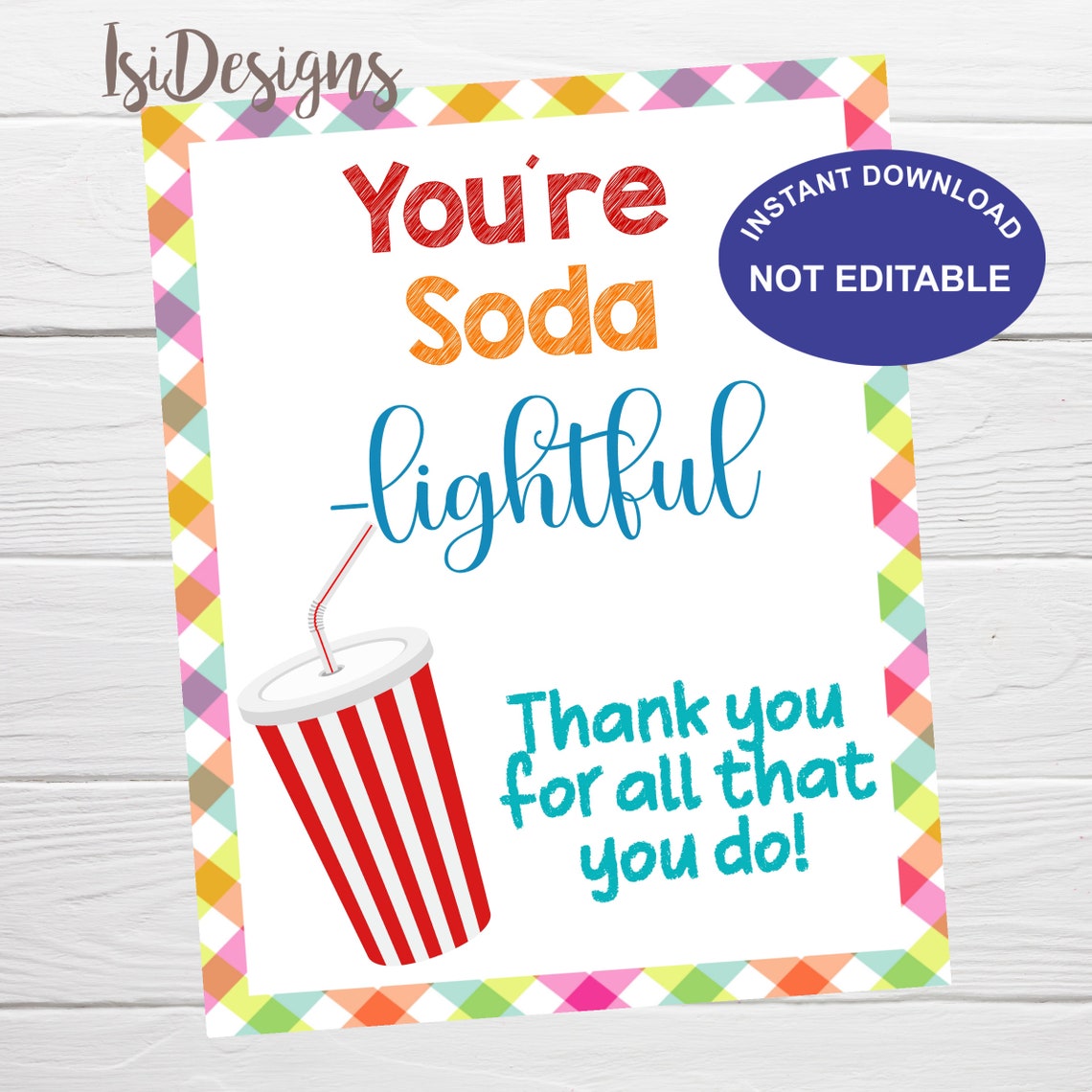 Soda Appreciation Sign, Teacher and Staff, Employee Nurse Volunteer ...