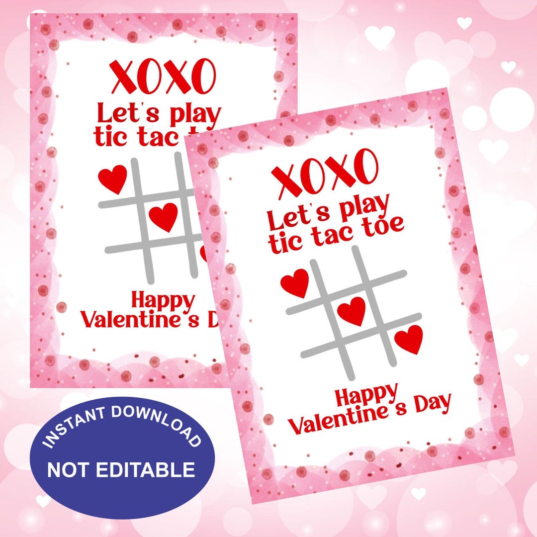 Tic Tac Toe Valentine Tags | School Exchange Cards | Non-candy ...