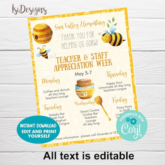 Teacher Appreciation Week Invitation, Editable School Teacher and Staff ...