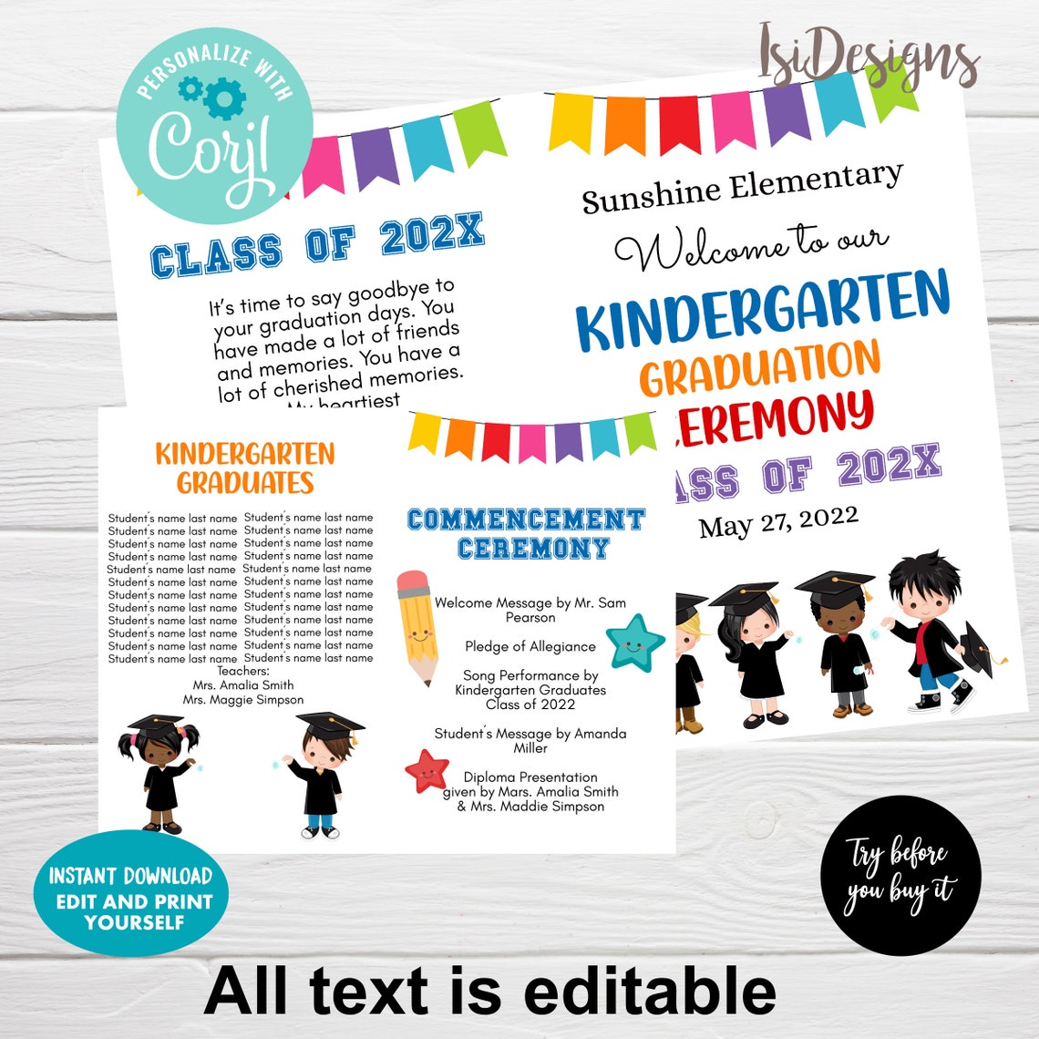 Editable Kindergarten Graduation Ceremony Program Preschool - Etsy