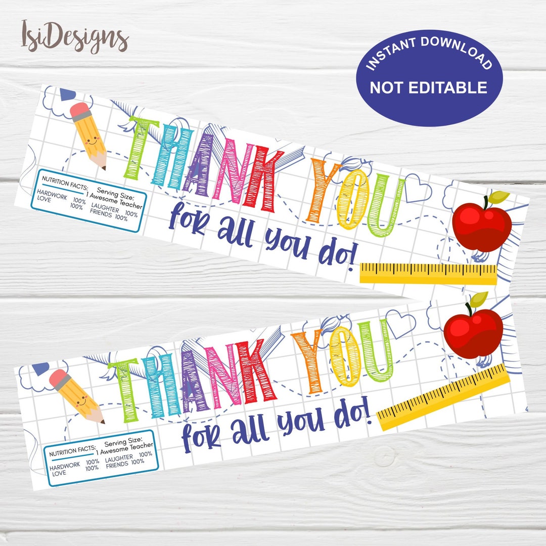 Teacher Appreciation Water Bottle Labels, Instant Download, PTA PTO ...