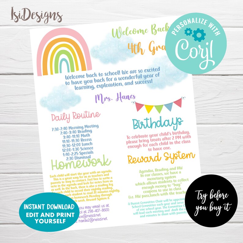 Back to School Newsletter Editable Rainbow Welcome Back - Etsy