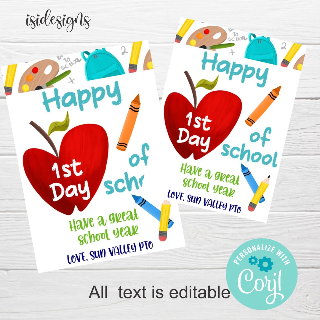 Happy First Day of School, Editable Back to School Gift Tags, Instant ...