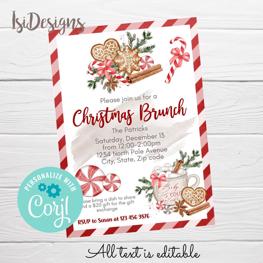 Christmas Brunch Editable Invitation Holiday Brunch, Christmas Party ...