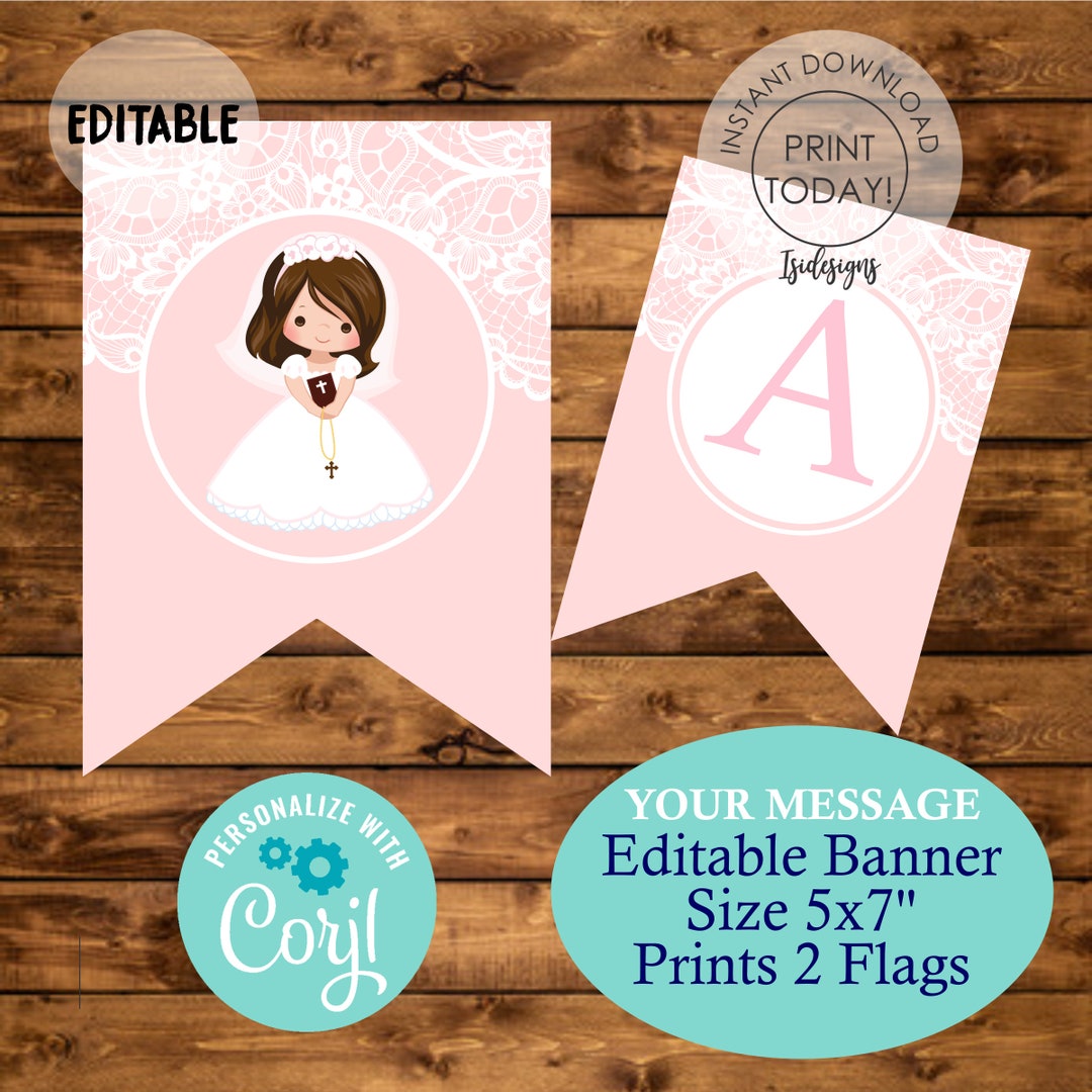 Pink Holy Communion Editable Banner Instant Download Girl - Etsy