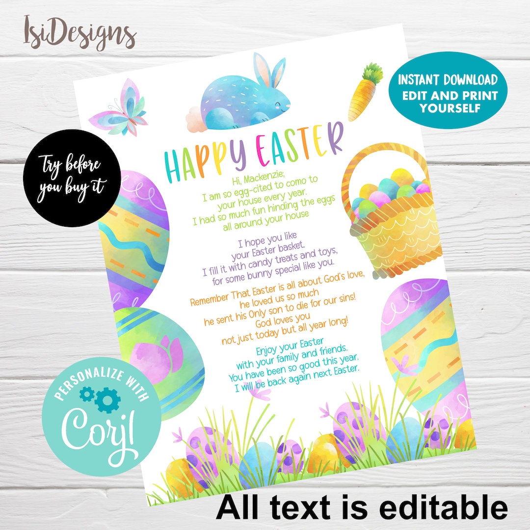 Letter From the Easter Bunny Editable Template, Instant Download ...