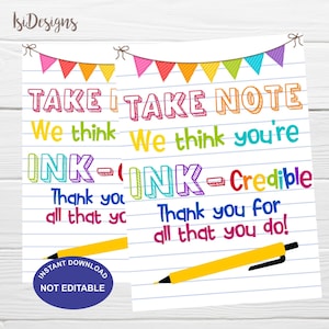 Pen Thank You Gift Tag, Printable Appreciation Gift, Take Note You Are ...