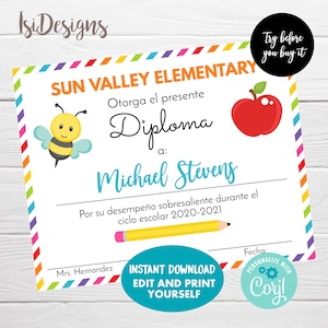 Editable Spanish Certificate, Instant Download, Diploma for Graduation ...