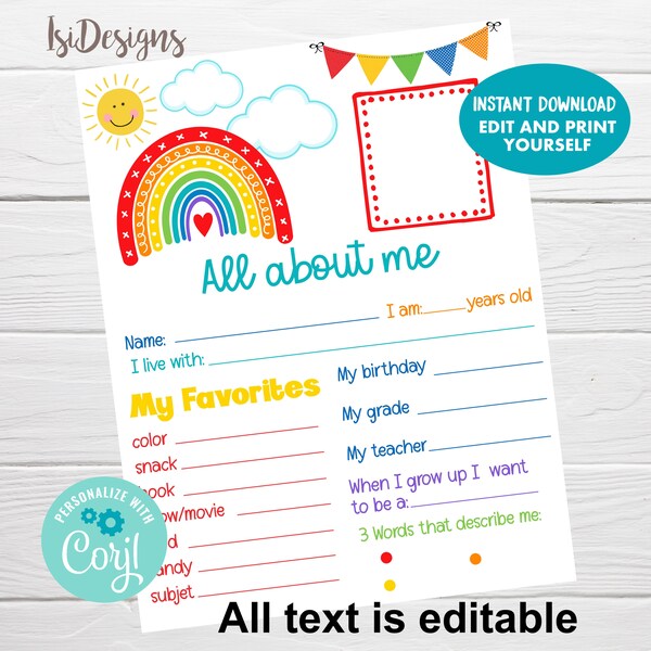 EDITABLE Student About Me All About Me Printable Back to - Etsy Canada