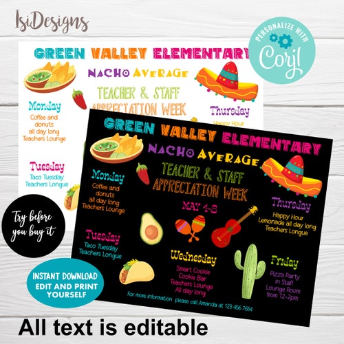 EDITABLE Nacho Average Teacher Appreciation Week Itinerary - Etsy